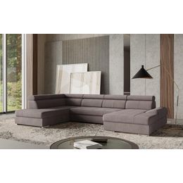 Sit & More Wohnlandschaft SIT & MORE "U-Form", grau (taupe), B:345cm H:79cm T:213cm, 90% Polyester, 10% Polyamid, Sofas, Wohnlandschaft, mit verstellbaren Kopfteilen, wahlweise mit Bettfunktion