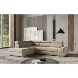 Sit & More Ecksofa SIT & MORE "Broadway L-Form", beige (sand), B:270cm H:79cm T:213cm, 100% Polyester, Sofas, Ecksofa, mit verstellbaren Kopfteilen, wahlweise mit Bettfunktion