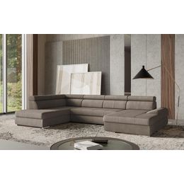 Sit & More Wohnlandschaft SIT & MORE "U-Form", braun (schlamm), B:345cm H:79cm T:213cm, 100% Polyester, Sofas, Wohnlandschaft, mit verstellbaren Kopfteilen, wahlweise mit Bettfunktion