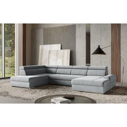 Sit & More Wohnlandschaft SIT & MORE "U-Form", grau (hellgrau), B:345cm H:79cm T:213cm, 100% Polyester, Sofas, Wohnlandschaft, mit verstellbaren Kopfteilen, wahlweise mit Bettfunktion