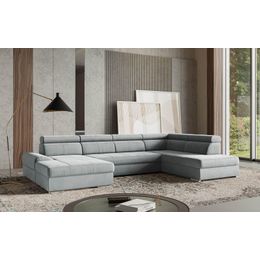 Sit & More Wohnlandschaft SIT & MORE "U-Form", grau (hellgrau), B:345cm H:79cm T:213cm, 100% Polyester, Sofas, Wohnlandschaft, mit verstellbaren Kopfteilen, wahlweise mit Bettfunktion