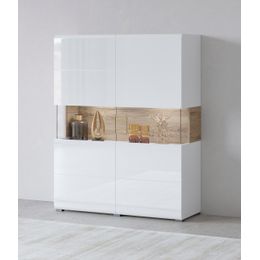 Highboard Inosign "Toledo,Breite 121,5 cm, trendige Hochkommode mit 2 Türen" Sideboards weiß (weiß matt, hgl, san remo eiche) Hochschrank mit Glas-Partien,stylische Hochglanzfronten