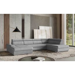 Sit & More Wohnlandschaft SIT & MORE "U-Form", grau, B:345cm H:79cm T:213cm, 100% Polyester, Sofas, Wohnlandschaft, mit verstellbaren Kopfteilen, wahlweise mit Bettfunktion