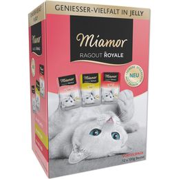 Miamor Ragout Royale Pute, Lachs, Kalb in Jelly Multibox Adult Katzen-Nassfutter ohne künstliche Geschmacksverstärker 12x100g