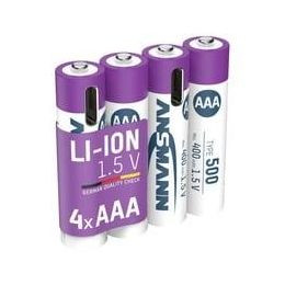 Ansmann Li-Ion Akku Micro AAA Typ 500 (min. 400 mAh), 4er-Pack wei&szlig;/violett, 4x AAA (Micro), USB-C Ladeport