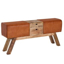 KADIMA DESIGN Retro-Sitzbank mit Schubladen: Massivholz, Stoffbezug, 120x56x30 cm, 2 Schubladen, Seitentasche.