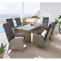 Garten-Essgruppe Konifera "Brisbane" Sitzmöbel-Sets grau (braun, anthrazit) Outdoor Möbel AluminiumPolyrattan, Tischplatte aus Stone-Spray-Glas in Steinoptik