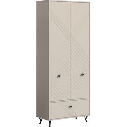 Garderobenschrank Inosign "Mento" Schränke Gr. B/H/T: 80 cm x 190 cm x 35 cm, 2 St., Komplettausführung, beige (sandbeige) Garderobenschränke Schrank mit Ornamentfräsung, Kleiderschrank, Garderobe, Flur, Diele