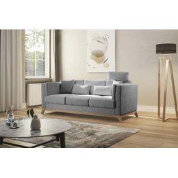 3-Sitzer Home Affaire "Viva", grau, B:213cm H:84cm T:93cm, 100% Polyester, Sofas, mit Holzrahmen aus Buche
