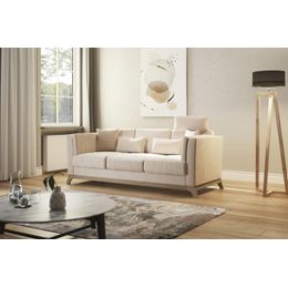 3-Sitzer Home Affaire "Viva", braun (macciato), B:213cm H:84cm T:93cm, 100% Polyester, Sofas, mit Holzrahmen aus Buche