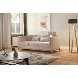 3-Sitzer Home Affaire "Viva", beige, B:213cm H:84cm T:93cm, 100% Polyester, Sofas, mit Holzrahmen aus Buche
