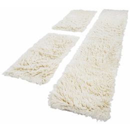 Bettumrandung Theko "Flokos 2" Gr. B/L (Brücke): 70cm x 140cm (2 St.) B/L (Läufer): 70cm x 340cm (), rechteckig, beige (natur) Läufer-Set, Hochflor, Uni-Farben, reine Wolle, handgewebt