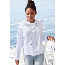 Kapuzensweatshirt ELBSAND "Elgin", Damen, Gr. L (40), wei&szlig;, angeraute Sweatware, Obermaterial: 95% Baumwolle, 5% Elasthan, unifarben, figurumspielend h&uuml;ftlang, breiter Bund, Sweatshirts, mit Logostickerei, lockerer Hoodie aus elastischer Baumwolle