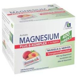 Avitale Magnesium 400+B-Komplex direkt Pfirsich-Maracuja 100X2,5 g