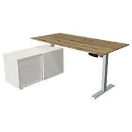Kerkmann Move 1 Sitz-Stehschreibtisch Rechteckig Eiche T-Fuß 3 Schübe 1.650 (B) x 1.350 (T) x 1.230 (H) mm Melamin, Stahl