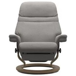 Relaxsessel stressless "Sunrise" Sessel Gr. Struktur fein JASMINE, PowerTM Leg & Back-mit Akku-Classic Base Eiche, Relaxfunktion-Drehfunktion-Integrierte Fußstütze-PlusTMSystem, B/H/T: 88cm x 103cm x 78cm, grau (grey jasmine) elektrisch verstellbar, optional 2-motorisch, Größe M & L