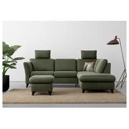 Ecksofa Home Affaire "Trelleborg L-Form" Sofas Gr. B/H/T: 252 cm x 86 cm x 213 cm, Feincord, Ottomane rechts, mit Bettfunktion-mit Stauraum, grün (olive) wahlweise mit Bettfunktion und Bettkasten, inkl. Federkern-Polsterung