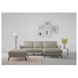 Sit & More Ecksofa SIT & MORE "Fashion L-Form" Sofas Gr. B/H/T: 253cm x 84cm x 165cm, Luxus-Microfaser mit Prägung, Recamiere rechts, mit Kopfteilverstellung-mit Vorziehsitz, motorisch-mit Metallfuesse schwarz matt, grau (hellgrau) wahlweise mit Kopfteilverstellung und Vorziehsitz, motorisch