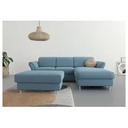 Sit & More Ecksofa SIT & MORE "Apulia L-Form" Sofas Gr. B/H/T: 250cm x 78cm x 185cm, Struktur weich, Recamiere rechts, ohne Bettfunktion-ohne Bettkasten-ohne Armteilverstellung-ohne Kopfteilverstellung, blau (hellblau) wahlweise Bettfunktion, Bettkasten und Kopf- Armteilverstellung