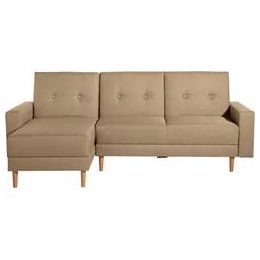 Ecksofa Max Winzer "Just Chill" Sofas Gr. B/H/T: 230cm x 93cm x 152cm, Strukturgewebe 16523, Recamiere beidseitig montierbar, beige (sand) Schlafsofa mit Recamiere, Rückenverstellung, inklusive Stauraumhocker