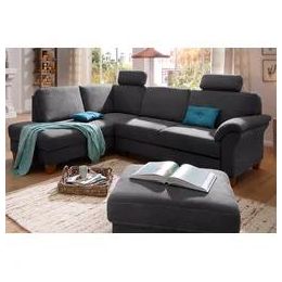 Ecksofa Home Affaire "Borkum L-Form" Sofas Gr. B/H/T: 249cm x 87cm x 189cm, Luxus-Microfaser TORO, Ottomane links, mit Bettfunktion, grau (anthrazit) mit Federkern, wahlweise Bettfunktion