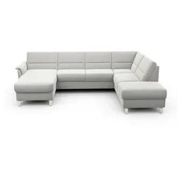 Sit & More Wohnlandschaft SIT&MORE "Palmera U-Form" Sofas Gr. B/H/T: 312 cm x 89 cm x 212 cm, Struktur, Ottomane rechts, ohne Bettfunktion, silberfarben (silber) wahlweise mit Bettfunktion und Stauraum