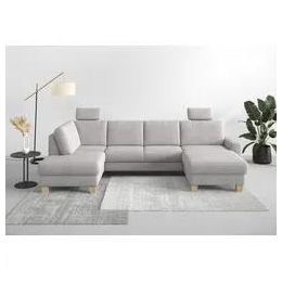 Wohnlandschaft Home Affaire "Summer U-Form" Sofas Gr. B/H/T: 314 cm x 91 cm x 170 cm, Feincord, Recamiere rechts, ohne Bettfunktion-ohne Bettkasten-ohne Federkern, silberfarben (silber) mit oder ohne Bettfunktion und Bettkasten, Cord-Bezug