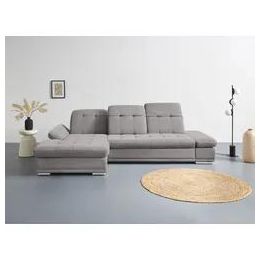 Ecksofa COTTA "Holiday L-Form" Sofas Gr. B/H/T: 302cm x 86cm x 190cm, Microfaser, Recamiere links, mit Bettfunktion-mit Bettkasten-mit Kopfteilverstellung-mit Armteilverstellung-mit Sitztiefenverstellung, grau (stone) Sitztiefenverstellung, wahlweise mit Bettfunktion inkl. Bettkasten