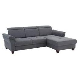 Ecksofa Home Affaire "Solvei L-Form" Sofas Gr. B/H/T: 255cm x 104cm x 185cm, Luxus-Microfaser ALTARA NUBUCK, Recamiere rechts, mit Sitztiefenverstellung-mit Kopfteilverstellung, grau mit Recamierenabschluß und Sitztiefenverstellung