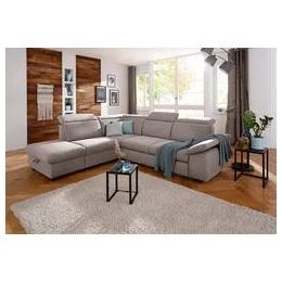 Ecksofa Home Affaire "Mauritius L-Form" Sofas Gr. B/T: 276cm x 232cm, Luxus-Microfaser Lederoptik, Ottomane links, ohne Bettfunktion-ohne Bettkasten, grau (stahlgrau) mit Ottomane, Kopfteil- und Armlehnverstellung