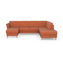 Sit & More Wohnlandschaft SIT&MORE "Visby U-Form" Sofas Gr. B/H/T: 303 cm x 87 cm x 213 cm, Soft clean, Ottomane rechts, ohne Bettfunktion-ohne Stauraum, orange (terra) wahlweise mit Bettfunktion und Stauraum, frei im Raum stellbar