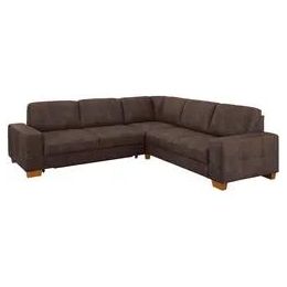 Ecksofa Home Affaire "Puccini L-Form" Sofas Gr. B/H/T: 276cm x 86cm x 271cm, Luxus-Microfaser Vintageoptik, mit Bettfunktion-mit Schubladen, braun mit Federkern, Sitztiefenverstellung, Kontrastnaht