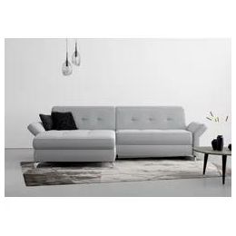 Ecksofa Inosign "Maredo L-Form" Sofas Gr. B/H/T: 284cm x 89cm x 179cm, Samtoptik, mega-Recamiere links, mit Kopfteilverstellung, mit Armteilfunktion, mit Vorziehsitz motorisch und mit Bettkasten, grau (hellgrau) Federkern, wahlweise auch mit Kopfteil- und Armlehnverstellung