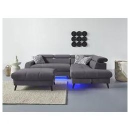 Ecksofa COTTA "Mia L-Form" Sofas Gr. B/H/T: 244cm x 74cm x 193cm, Microfaser, Ottomane rechts, Ohne Bettfunktion-ohne Bettkasten-ohne RGB-LED-Beleuchtung-ohne Wireless Charger, grau 3-tlg.-Kissen-Set, Ottomane, wahlweise mit oder ohne RGB-Beleuchtung