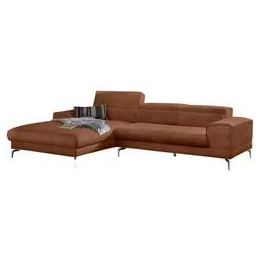 Ecksofa W.Schillig "piedroo" Sofas Gr. B/H/T: 303 cm x 70 cm x 193 cm, Chenille-Flachgewebe R66, Longchair links, mit Kopfteilverstellung-ohne Sitztiefenverstellung, braun (copper r66) Kopfteilverstellung, wahlweise mit Sitztiefenverstellung, Breite 303cm