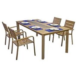 Garten-Essgruppe Garden Pleasure "FLORENCE" Sitzmöbel-Sets Gr. B/H/T: 192 cm x 85 cm x 200 cm, stapelbar, braun (teak, optik, champagner, braun, champagner) stapelbar