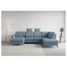 Sit & More Wohnlandschaft SIT & MORE "Göteborg", blau (eisblau), B:327cm H:90cm T:226cm, Sofas, Sitztiefenverstellung und Federkern, wahlweise mit Bettfunktion