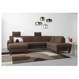 Wohnlandschaft Home Affaire "Vision U-Form" Sofas Gr. B/H/T: 315 cm x 90 cm x 215 cm, Easy care, Ottomane rechts, mit Bettfunktion-mit Stauraum, braun (espresso) wahlweise mit Bettfunktion und Stauraum, auch in Easy Care-Bezug