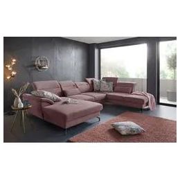 Sit & More Wohnlandschaft SIT & MORE "Percy U-Form" Sofas Gr. B/T: 343cm x 235cm, Luxus-Microfaser Paris, Recamiere links, mit Kopfteilverstellung-mit schwarzem Nickelfuß, lila (flieder) 12 cm Fußhöhe, Sitztiefenverstellung, wahlweise in 2 Fußfarben