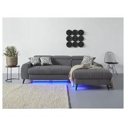 Ecksofa COTTA "Mia L-Form" Sofas Gr. B/H/T: 236cm x 74cm x 164cm, Microfaser, Recamiere rechts, Mit Bettfunktion-mit Bettkasten-mit RGB-LED-Beleuchtung-ohne Wireless Charger, grau 3-tlg.-Kissen-Set, Recamiere, wahlweise mit oder ohne RGB-Beleuchtung