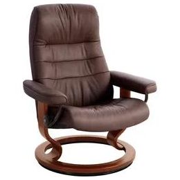 Relaxsessel stressless "Opal", braun, B:76cm H:99cm T:74cm, Leder BATICK: Batick ist ein leicht korrigiertes, durchgefärbtes und genarbtes Möbelleder, bei dem die meisten Unebenheiten und Spuren in der Regel entfernt wurden. Batick wird mitunter doppeltönig gefärbt, um der Oberfläche mehr Lebendigkeit zu verleihen. Dank einer schützenden Oberflächenbehandlung lassen sich die meisten Flecken leicht