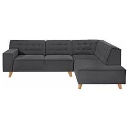 Ecksofa Tom Tailor HOME "NORDIC CHIC" Sofas Gr. B/H/T: 249cm x 77cm x 181cm, Samtstoff STC, Ottomane rechts, mit Sitztiefenverstellung-ohne Nackenstütze, schwarz (tarmac stc 19) mit Ottomane, wahlweise Sitzvorzug, Füße Buche natur