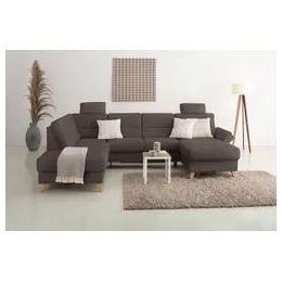 Wohnlandschaft Home Affaire "Westerland U-Form" Sofas Gr. B/H/T: 303cm x 90cm x 213cm, Luxus-Microfaser ALTARA NUBUCK, Ottomane links, ohne Bettfunktion, ohne Stauraum ohne Armlehnfunktion, braun (dunkelbraun) Federkern, wahlweise Bettfunktion, Stauraum und Armlehn-Verstellung