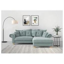 Ecksofa Home Affaire "Queenie" Sofas Gr. B/H/T: 276 cm x 92 cm x 190 cm, Feincord, Recamiere rechts, blau (aqua glas) Sitzkomfort, zeitloses Design, inkl. loser Rücken-und Zierkissen