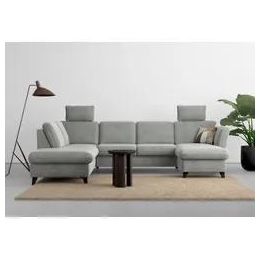 Wohnlandschaft Home Affaire "Trelleborg U-Form" Sofas Gr. B/H/T: 307 cm x 86 cm x 213 cm, Breitcord, Ottomane links, ohne Bettfunktion-ohne Stauraum, silberfarben (silber) wahlweise mit Bettfunktion und Bettkasten, inkl. Federkern-Polsterung