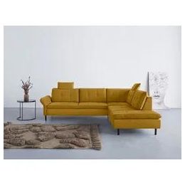 Ecksofa Inosign "Birkholm L-Form" Sofas Gr. B/H/T: 270cm x 83cm x 226cm, Olympia EASY CLEAN, Ottomane rechts, mit Armlehnfunktion, gelb (mustard) Armlehnverstellung, auch in Easy Clean Bezug - mit Wasser zu reinigen