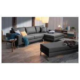 Ecksofa Max Winzer "Flori Set inkl. Hocker, guter Sitzkomfort, aktuelles Design" Sofas Gr. B/H/T: 294cm x 87cm x 175cm, Strukturwebstoff 16523, Recamiere rechts, grau (anthrazit) elegant mit abgewinkelten Chromfüßen, inklusive Zierkissen