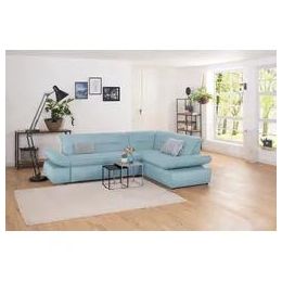 Ecksofa Inosign "Avesa L-Form" Sofas Gr. B/H/T: 275cm x 80cm x 211cm, Struktur fein, langer Schenkel links, ohne Armteilverstellung-ohne Schlaffunktion, blau (lichtblau) Wahlweise mit Arm- und Bettfunktion, BTH: 27521180 cm