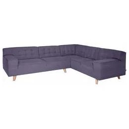 Ecksofa Tom Tailor HOME "NORDIC CHIC" Sofas Gr. B/H/T: 269cm x 77cm x 226cm, Samtstoff STC, langer Schenkel links, lila (lila stc 18) im Retrolook, Füße Buche natur