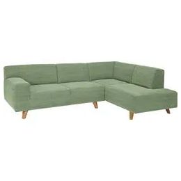 Ecksofa Tom Tailor HOME "NORDIC PURE" Sofas Gr. B/H/T: 249cm x 77cm x 181cm, Vintage Webstoff TUS, Ottomane rechts, grün (pistacchio tus 5) mit Ottomane, im Retrolook, Füße Buche natur